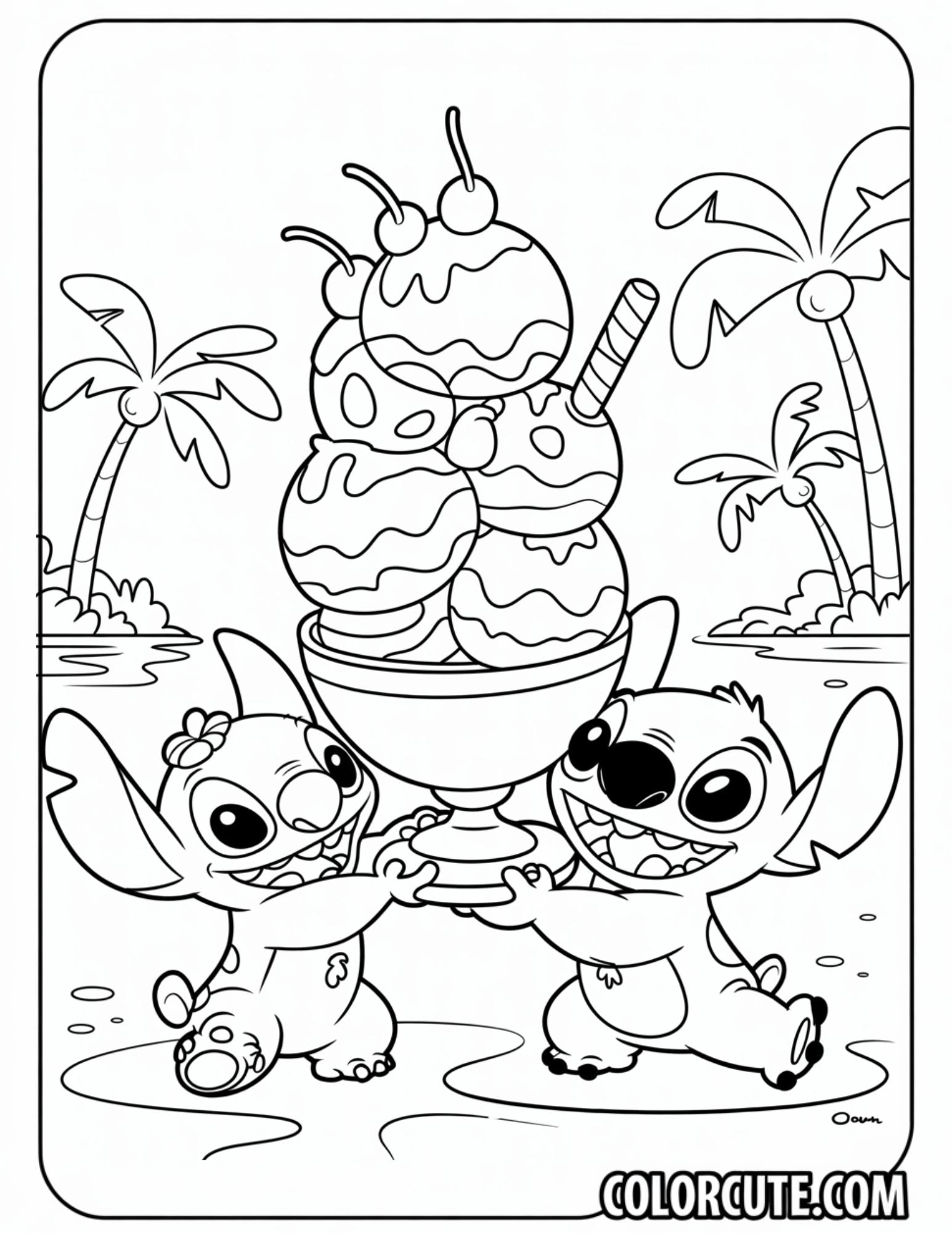 Ice Cream Summer Stitch Coloring Pages | Free PDF Printables – Color ...