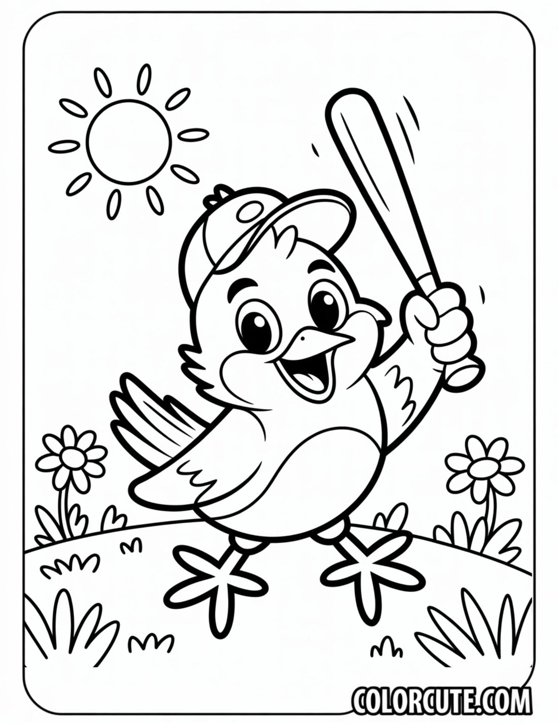 Baseball Happy Bird Coloring Pages | Free PDF Printables – Color Cute ...