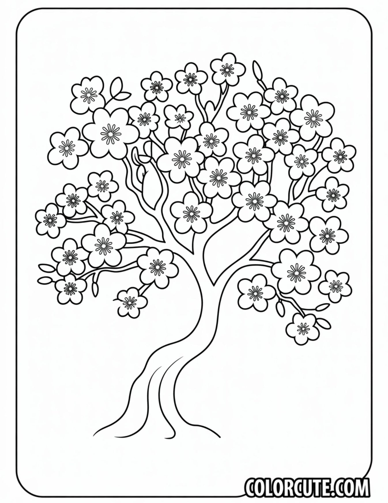 Cherry Blossom Tree Coloring Pages - Free PDF Printables – Color Cute ...