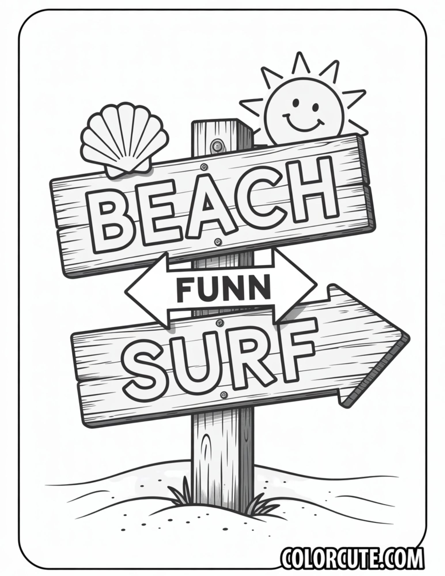 Beach Sign Summer Coloring Pages | Free PDF Printables – Color Cute ...