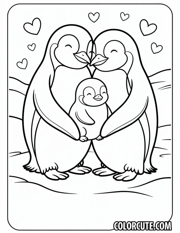 Family Penguin Coloring Page | Free PDF Printables – Color Cute - Free ...