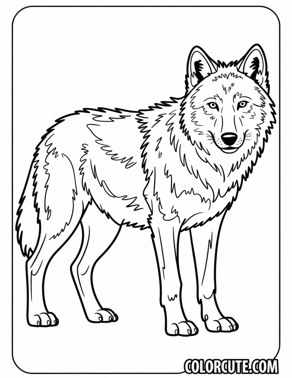 Realistic Wolf Coloring Page | Free PDF Printables – Color Cute - Free ...