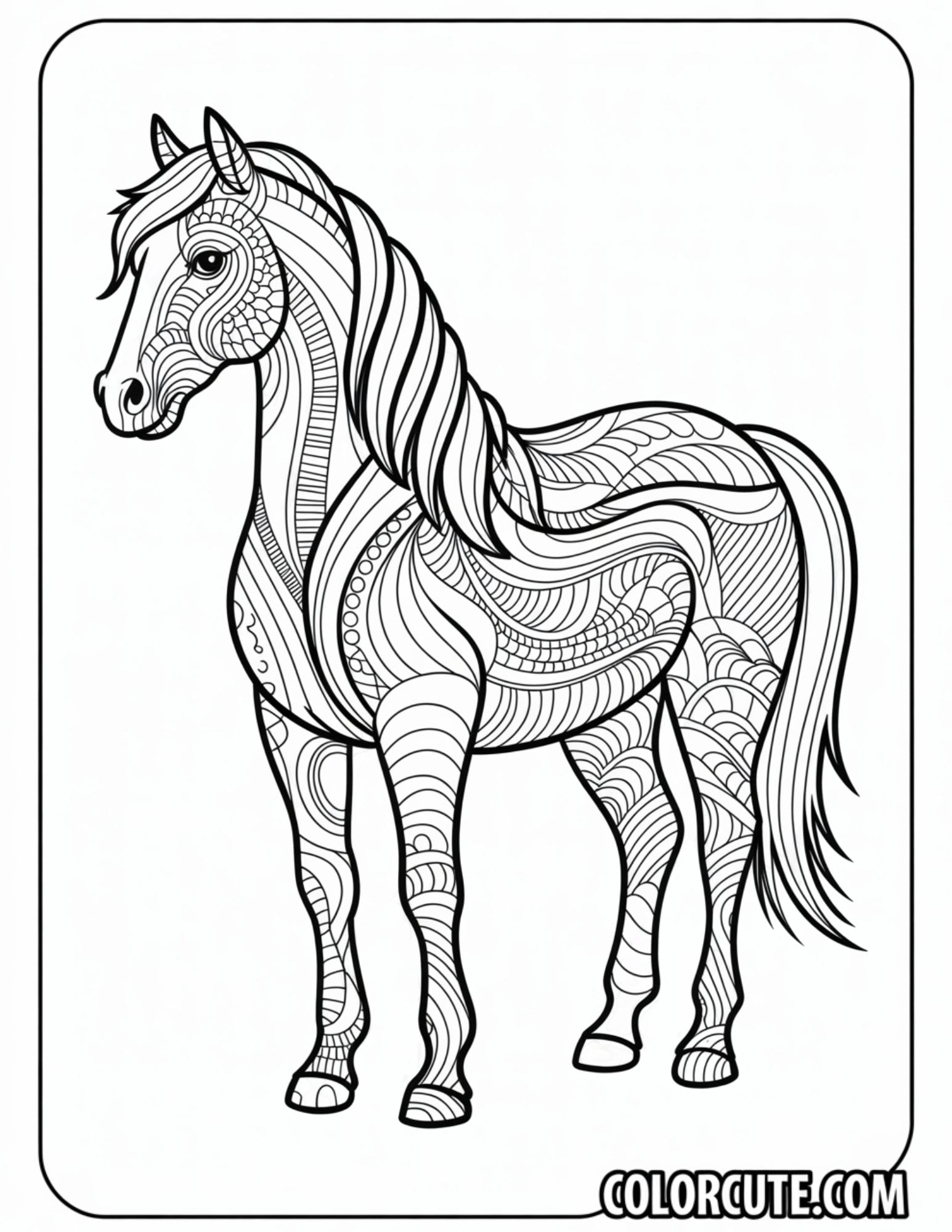 Zentangle Horse Coloring Pages | Free PDF Printables – Color Cute ...