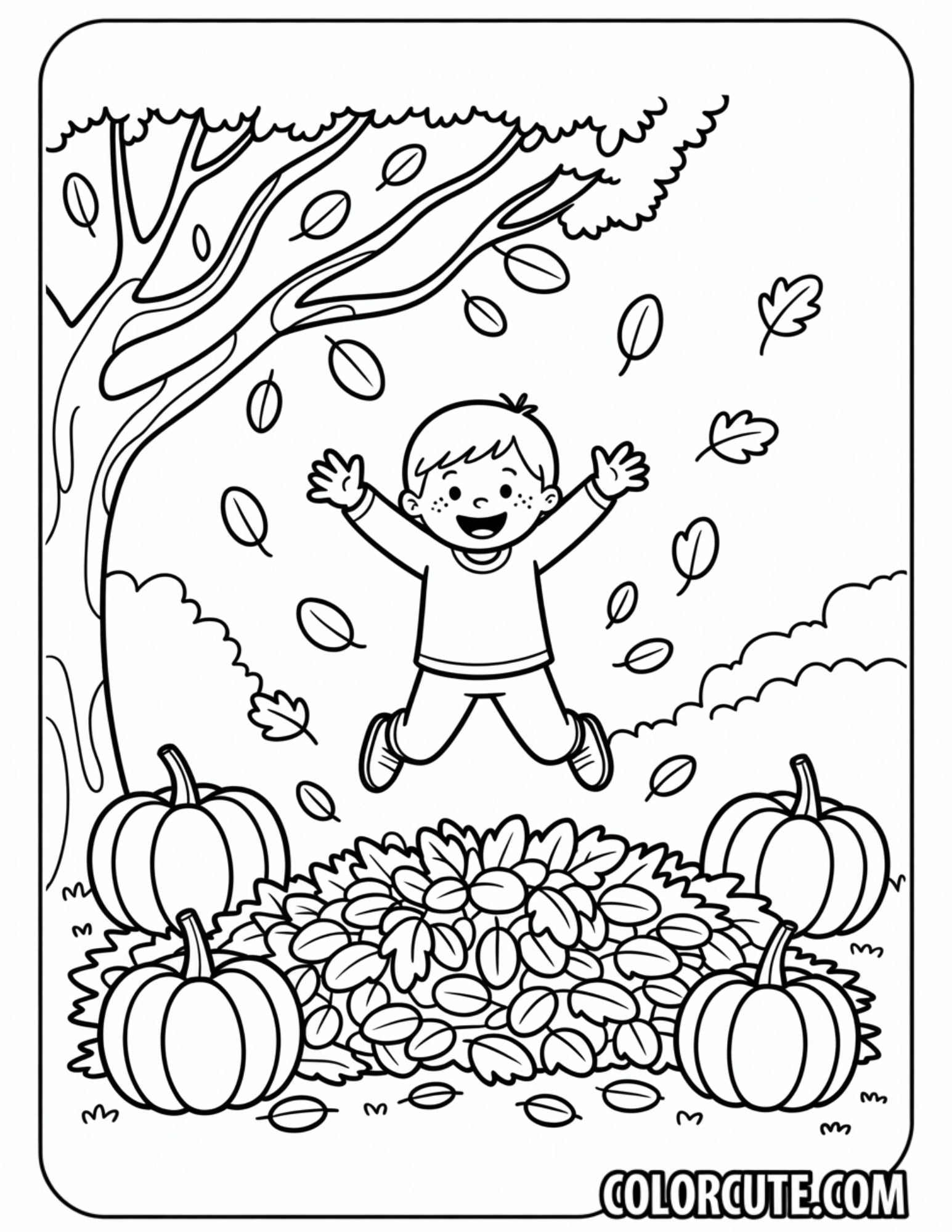 Fall Preschool Coloring Page | Free PDF Printables – Color Cute - Free ...