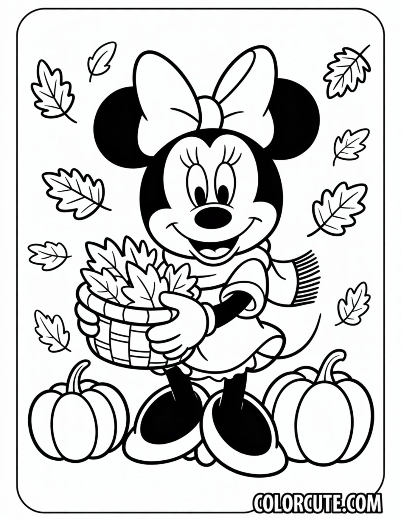 Fall Minnie Mouse Coloring Page | Free PDF Printables – Color Cute ...