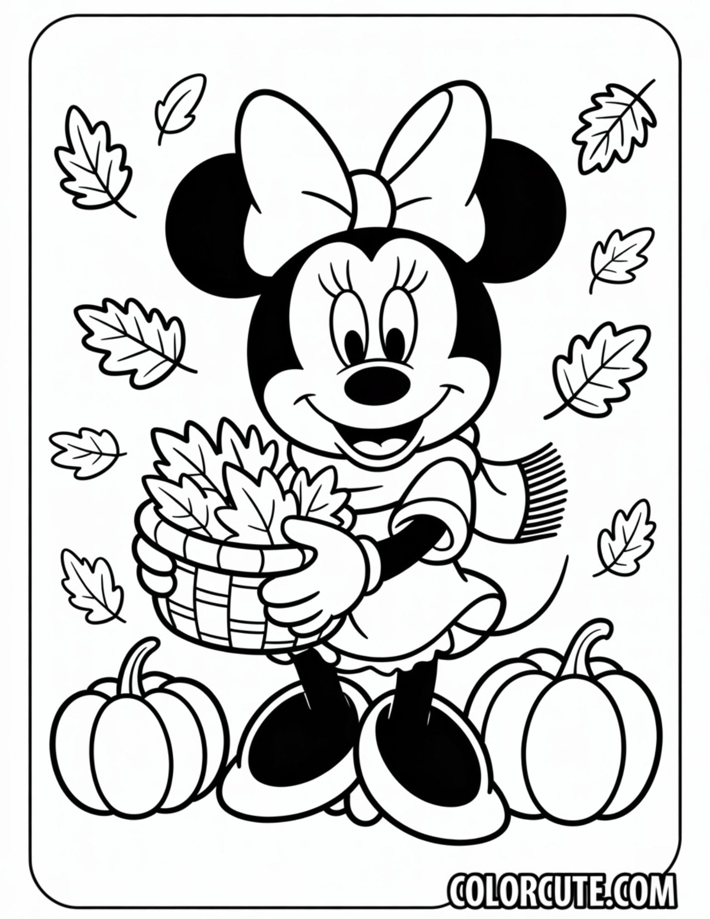 Fall Minnie Mouse Coloring Page | Free PDF Printables – Color Cute ...