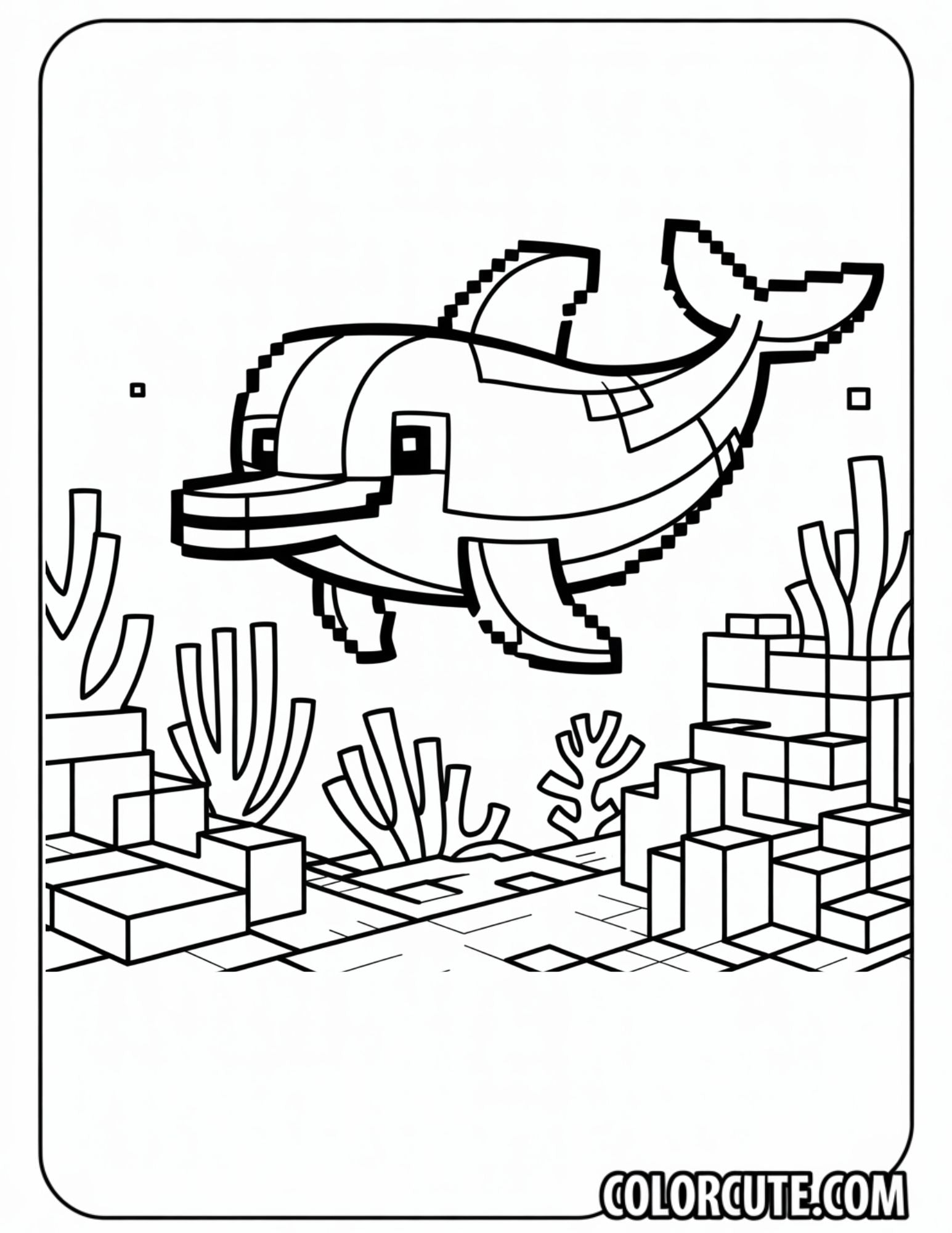 Minecraft Dolphin Underwater Scene Coloring Page | Free PDF Printables ...