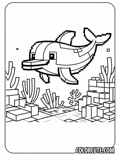 Minecraft Dolphin Underwater Scene Coloring Page | Free PDF Printables ...