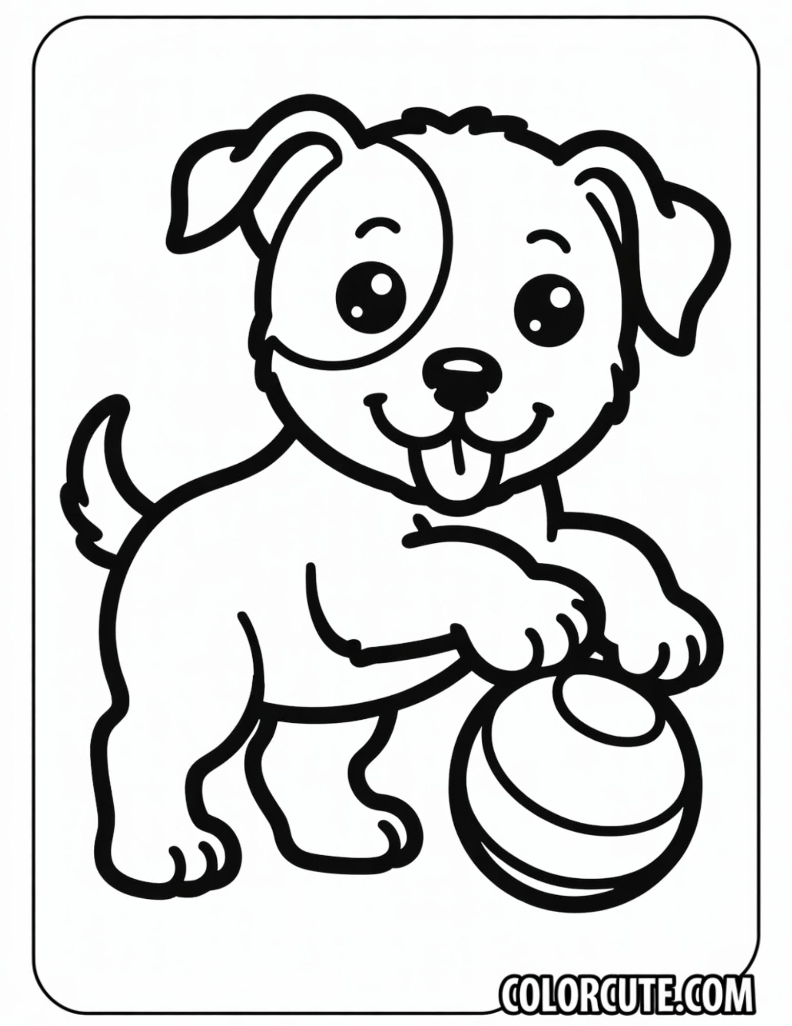 Puppy Playing with a Ball Coloring Page | Free PDF Printables – Color ...