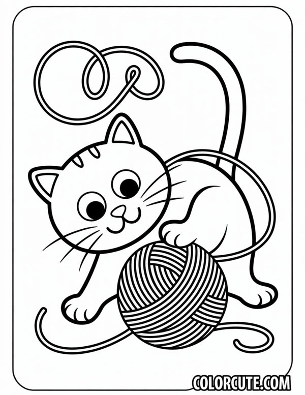 Cat and Yarn Ball Coloring Pages | Free PDF Printables – Color Cute ...