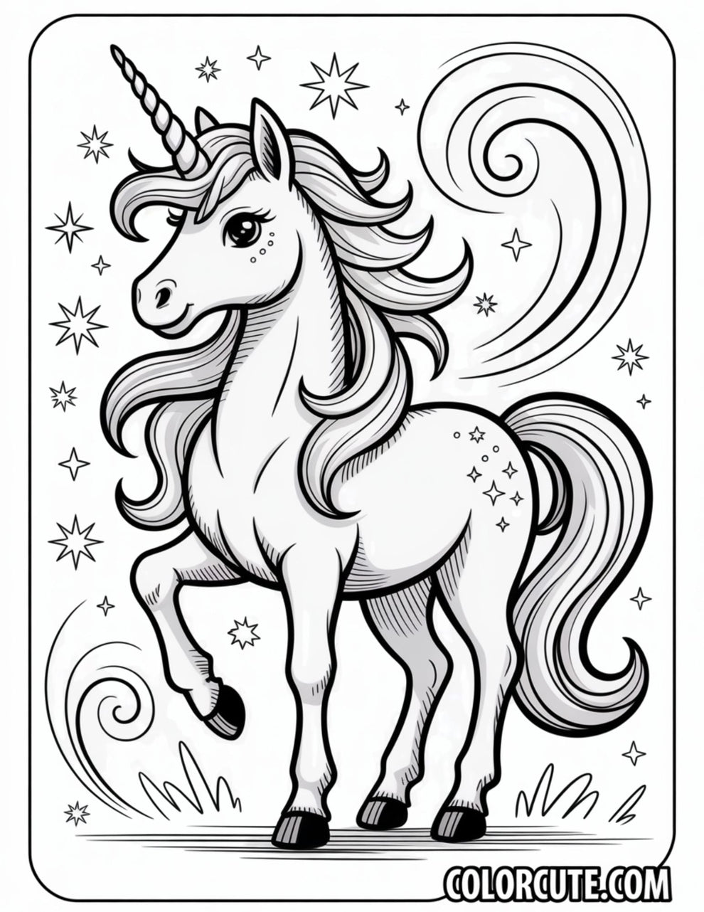 Cute Unicorn Coloring Pages | Free PDF Printables – Color Cute - Free ...