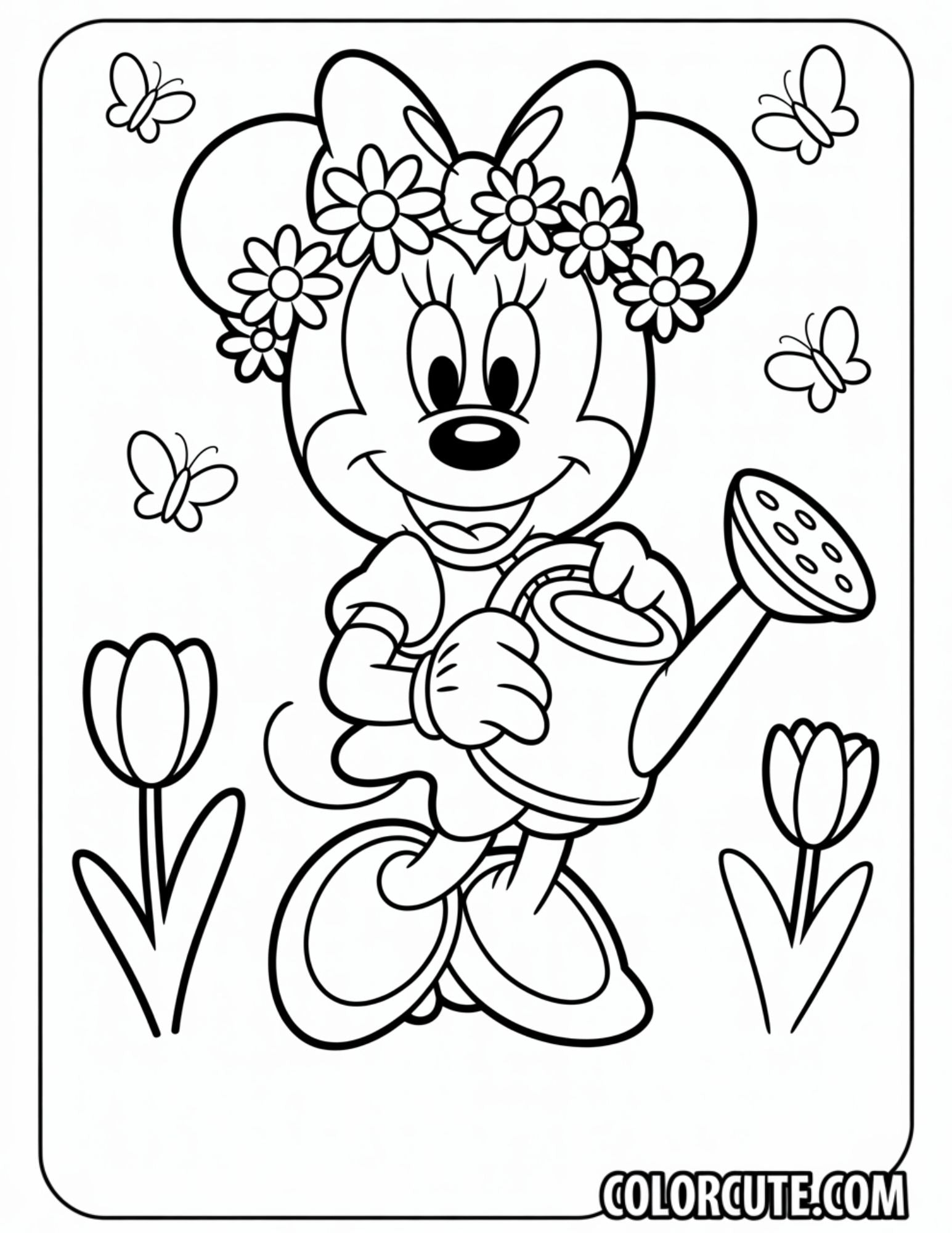 Spring Minnie Mouse Coloring Page | Free PDF Printables – Color Cute ...