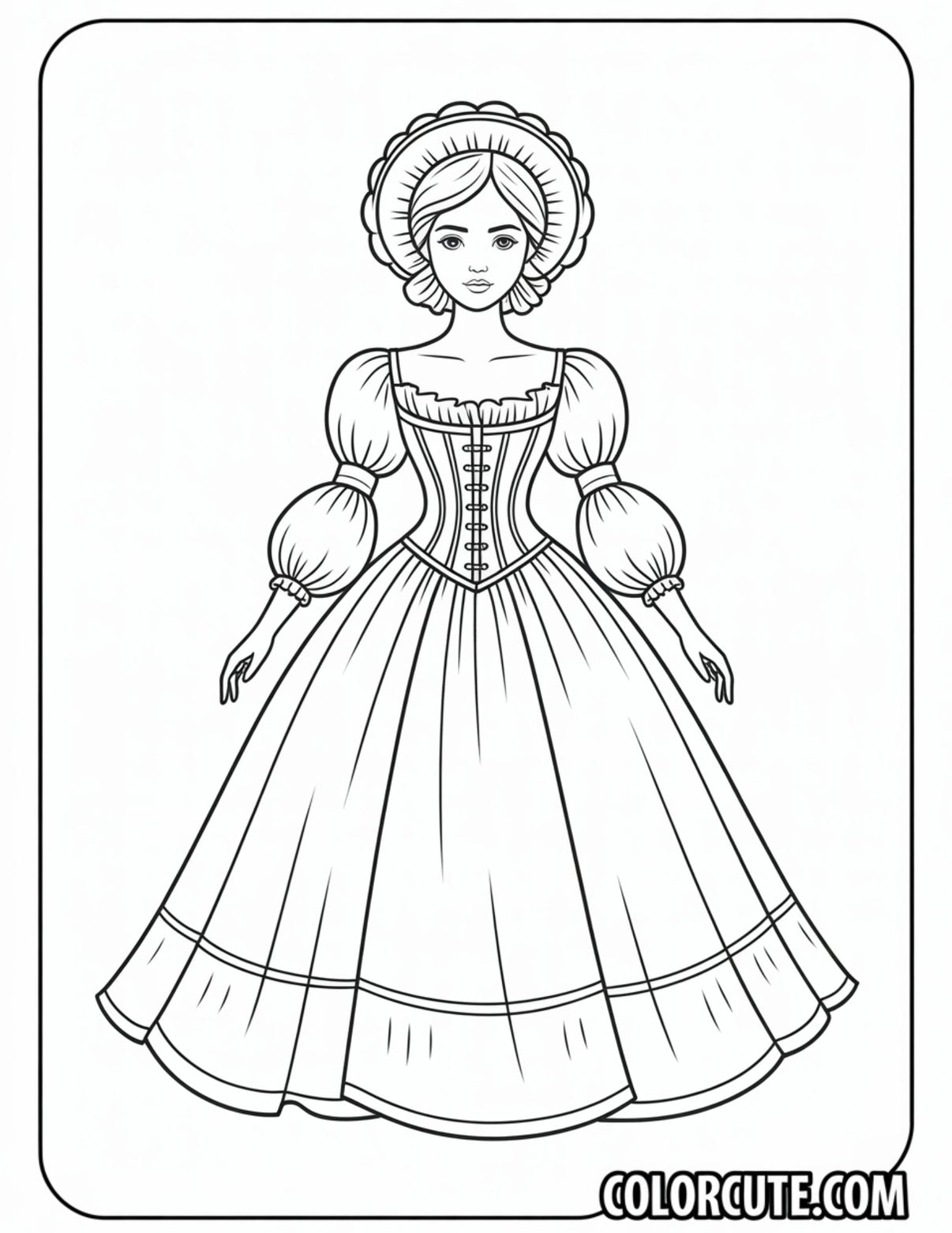 Victorian Fashion Girl Coloring Pages | Free PDF Printables – Color ...