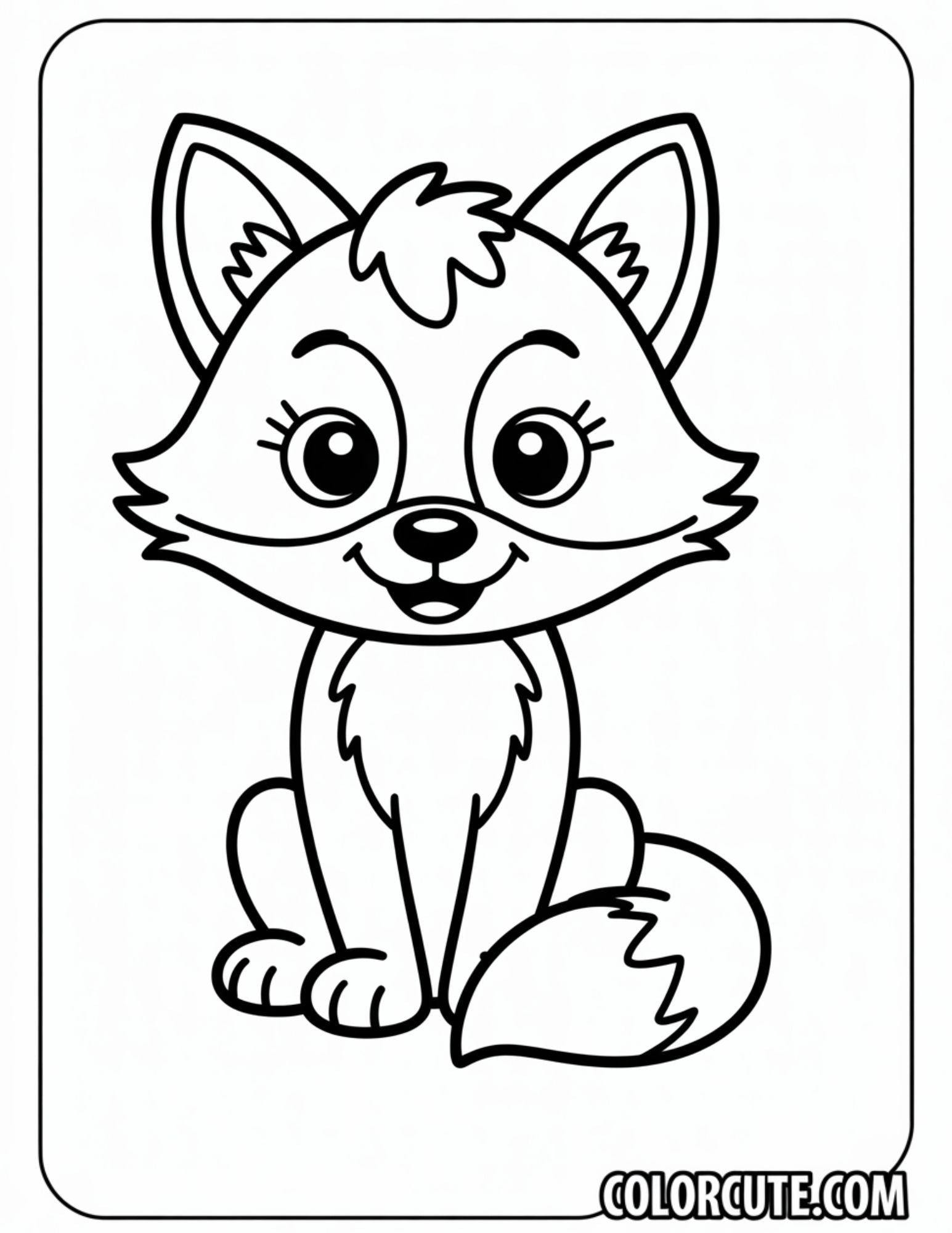 Sitting Smiling Fox Coloring Pages | Free PDF Printables – Color Cute ...