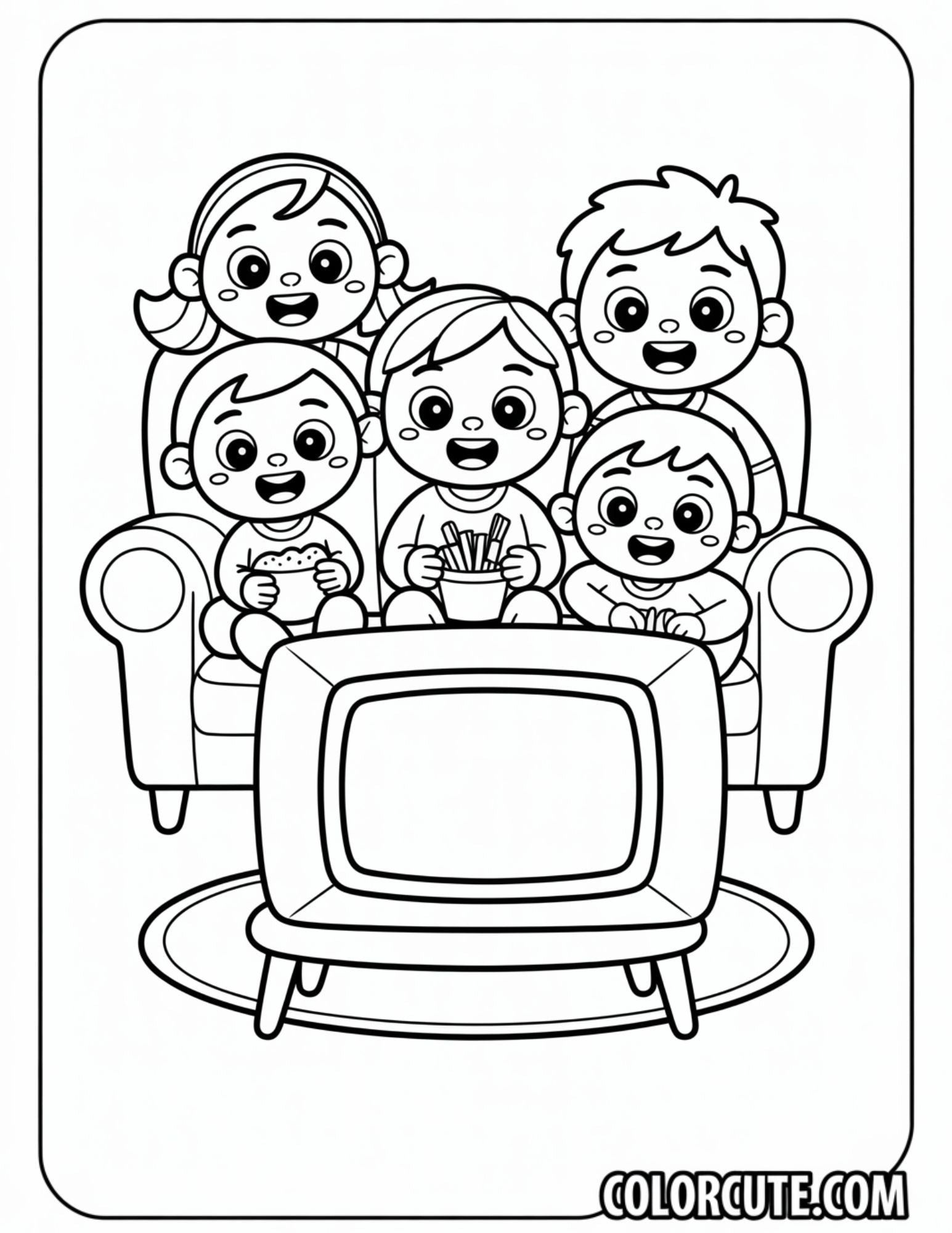 Watching TV Cozy Friends Coloring Pages | Free PDF Printables – Color ...