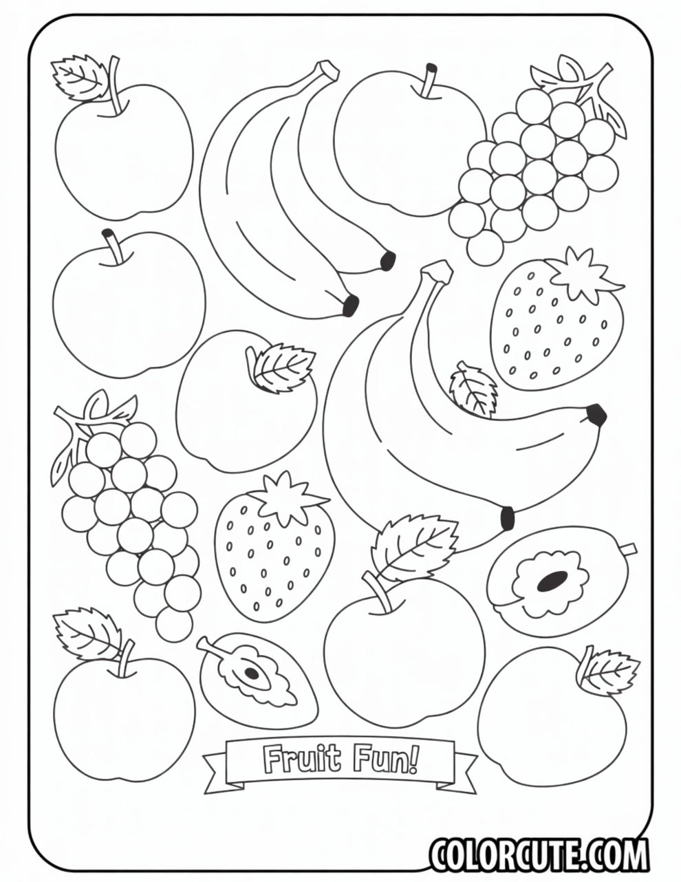 Mixed Fruits Coloring Page | Free PDF Printables – Color Cute - Free ...