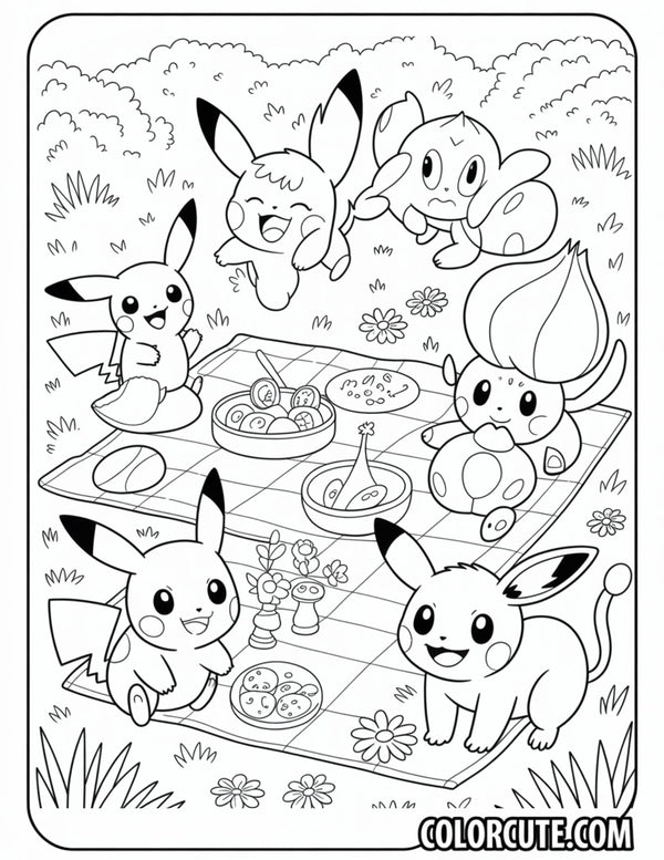 Pokémon Picnic Scene Coloring Pages | Free PDF Printables – Color Cute ...