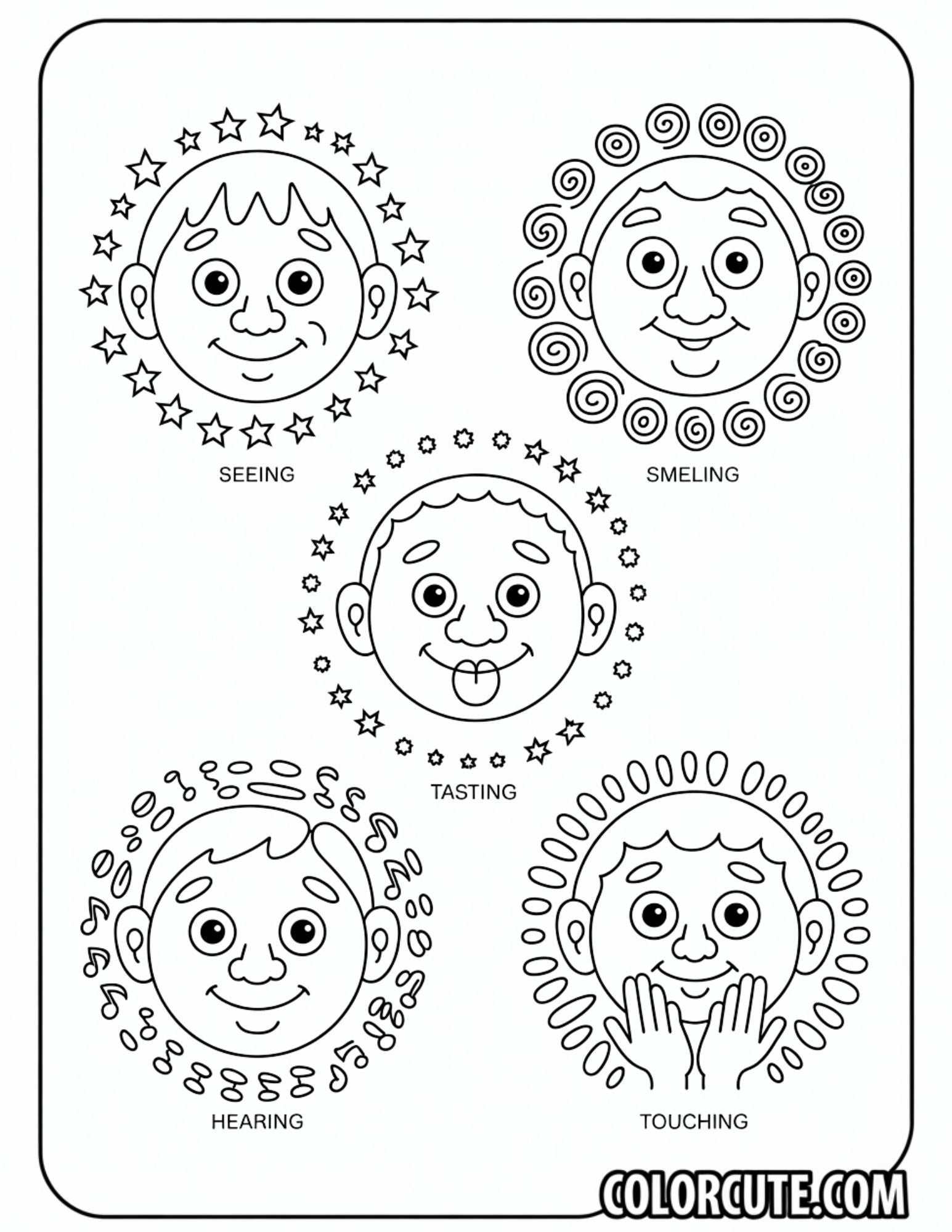 Five Senses Preschool Coloring Pages | Free PDF Printables – Color Cute ...