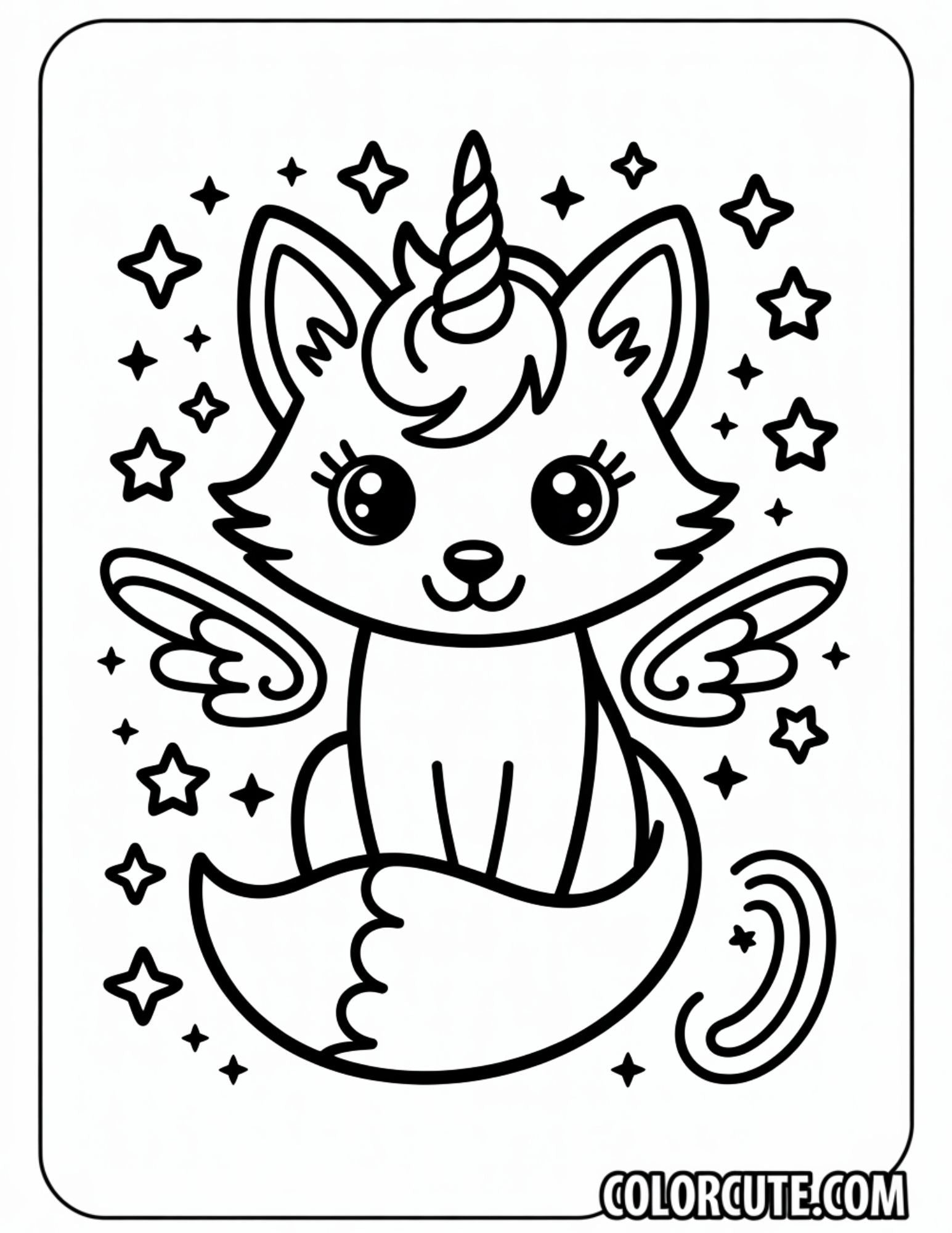Magical Fox with Stars Coloring Pages | Free PDF Printables – Color ...