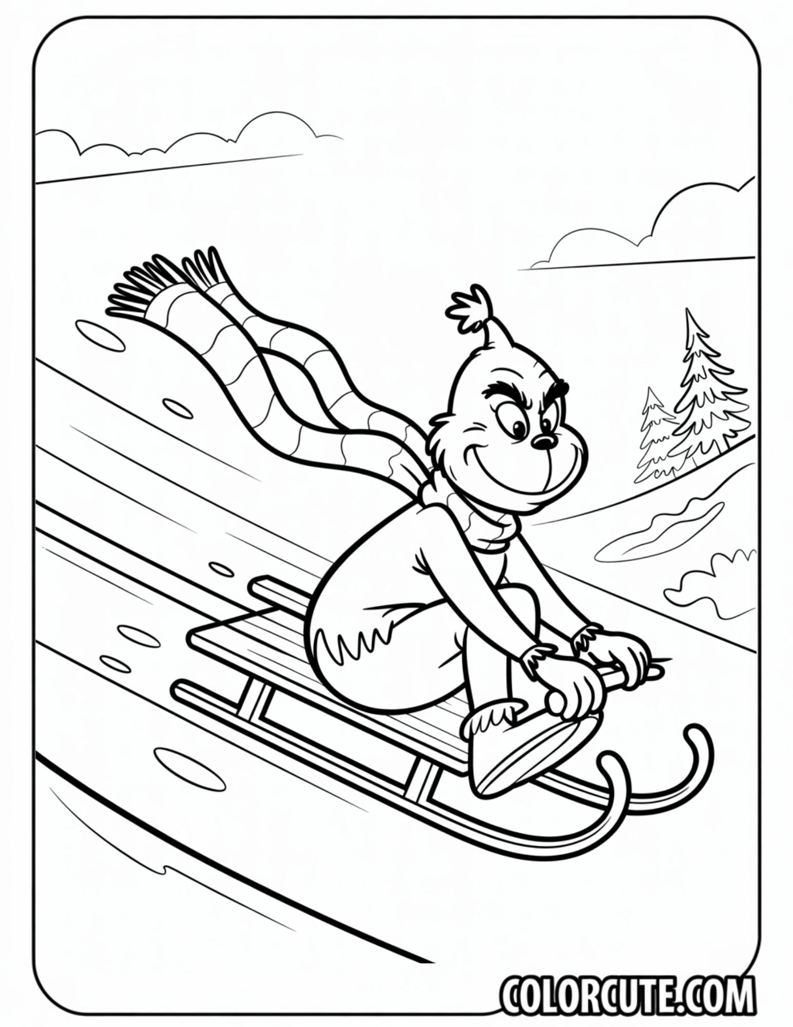 Sledding Grinch Coloring Page | Free PDF Printables – Color Cute - Free ...