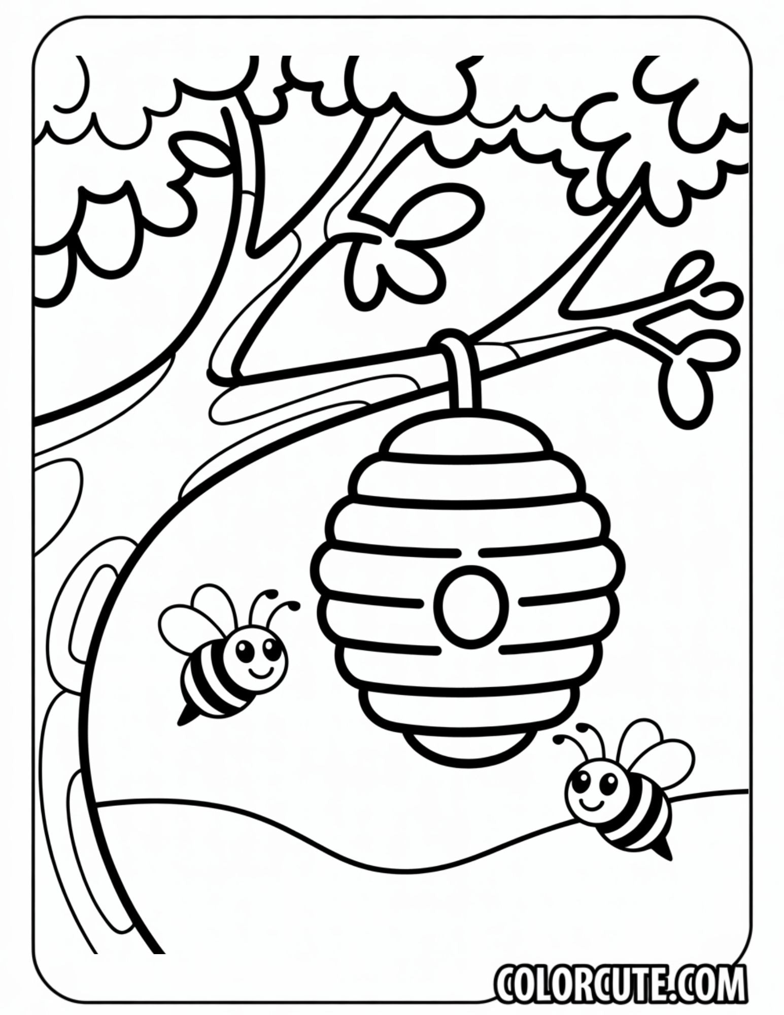 Bee Hive Coloring Page – Free PDF Printables – Color Cute - Free ...
