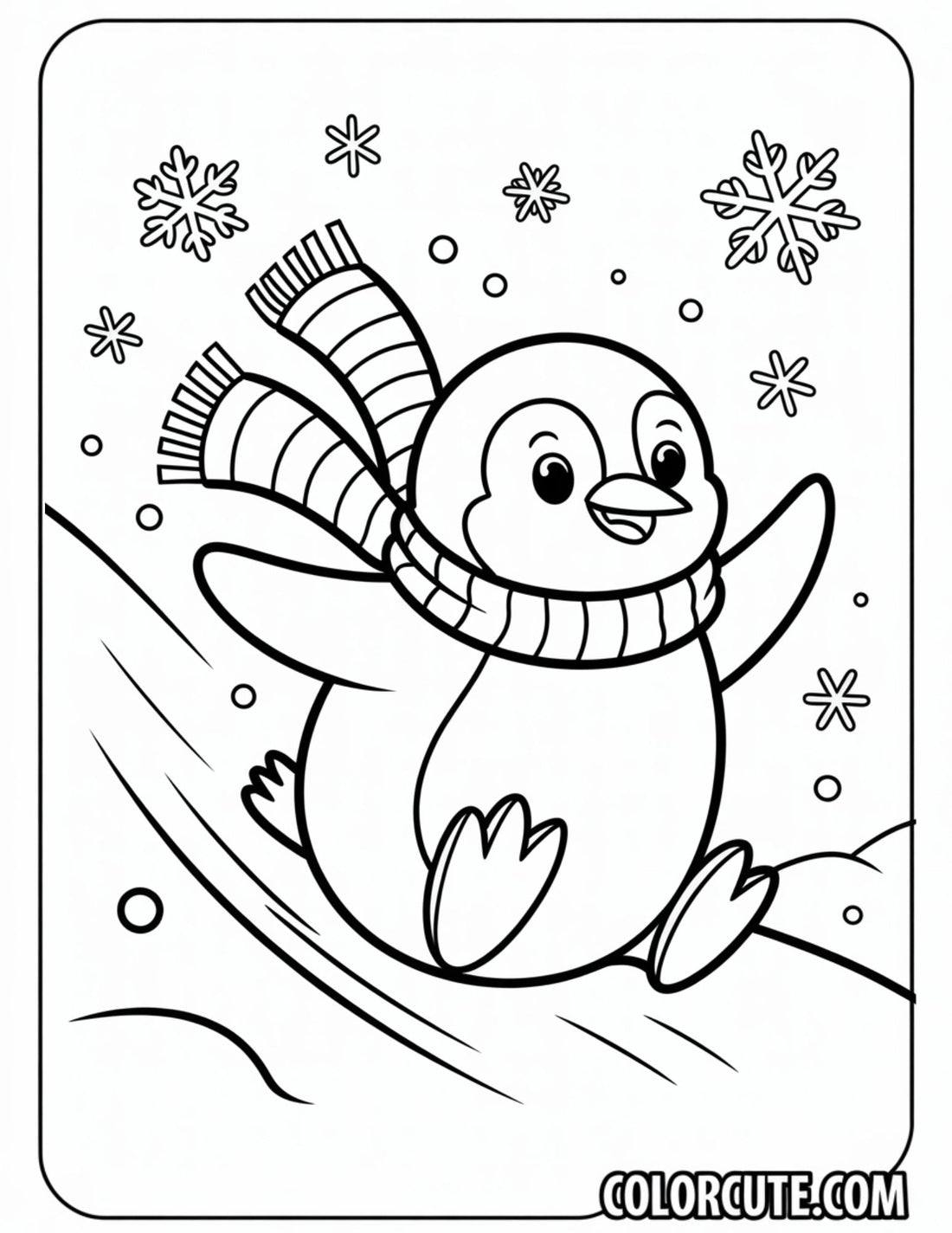 Winter Penguin Coloring Page | Free PDF Printables – Color Cute - Free ...