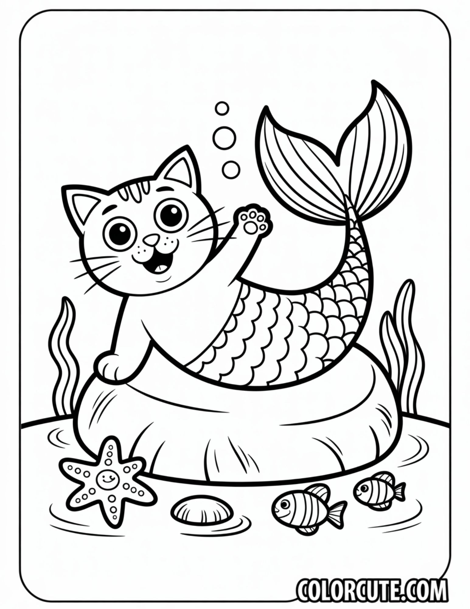 Cute Cat Mermaid Coloring Pages | Free PDF Printables – Color Cute ...