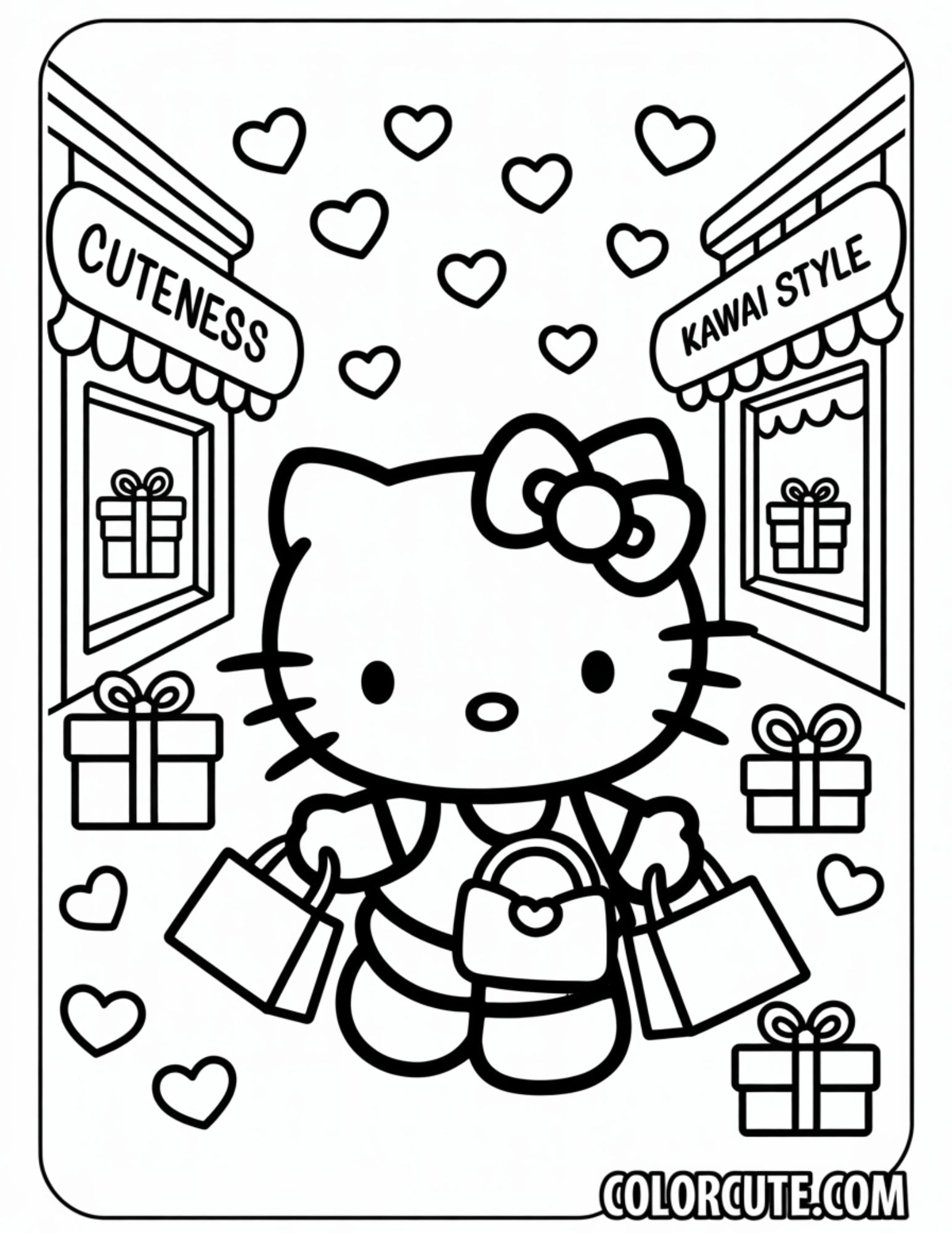 Hello Kitty Shopping Day Coloring Page | Free PDF Printables – Color ...