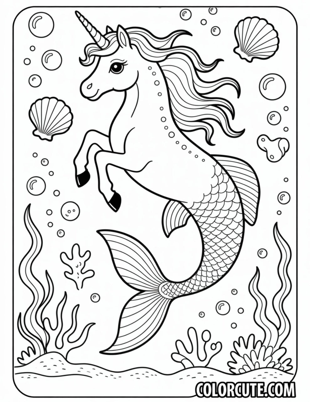 Mermaid Unicorn Coloring Pages | Free PDF Printables – Color Cute ...