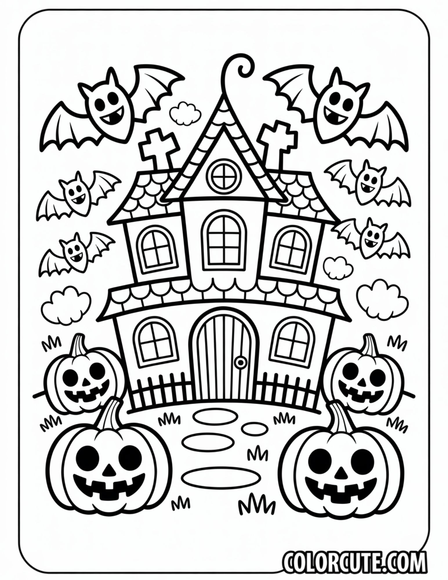 Haunted House Coloring Pages | Free PDF Printables – Color Cute - Free ...