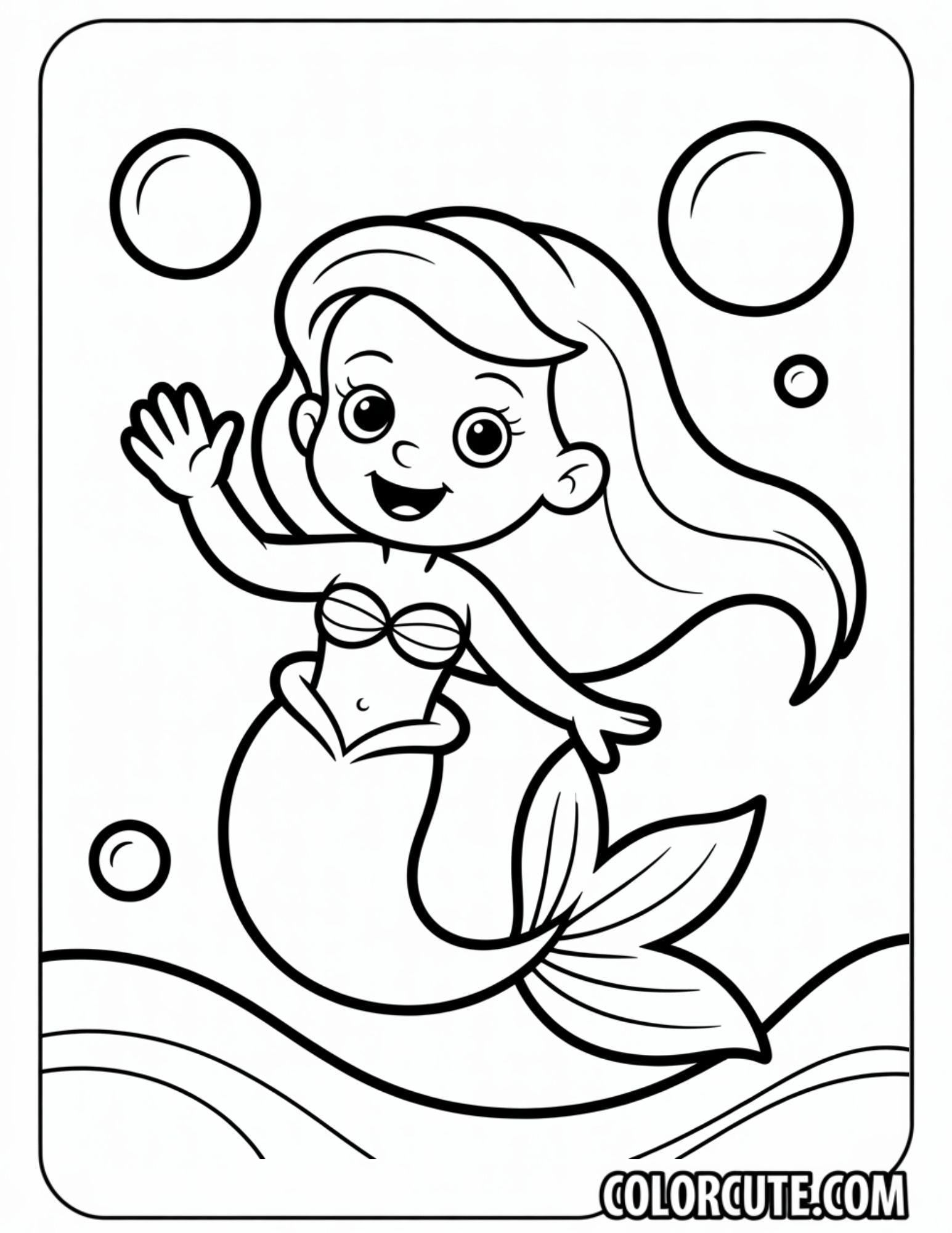 Easy Mermaid Coloring Pages | Free PDF Printables – Color Cute - Free ...