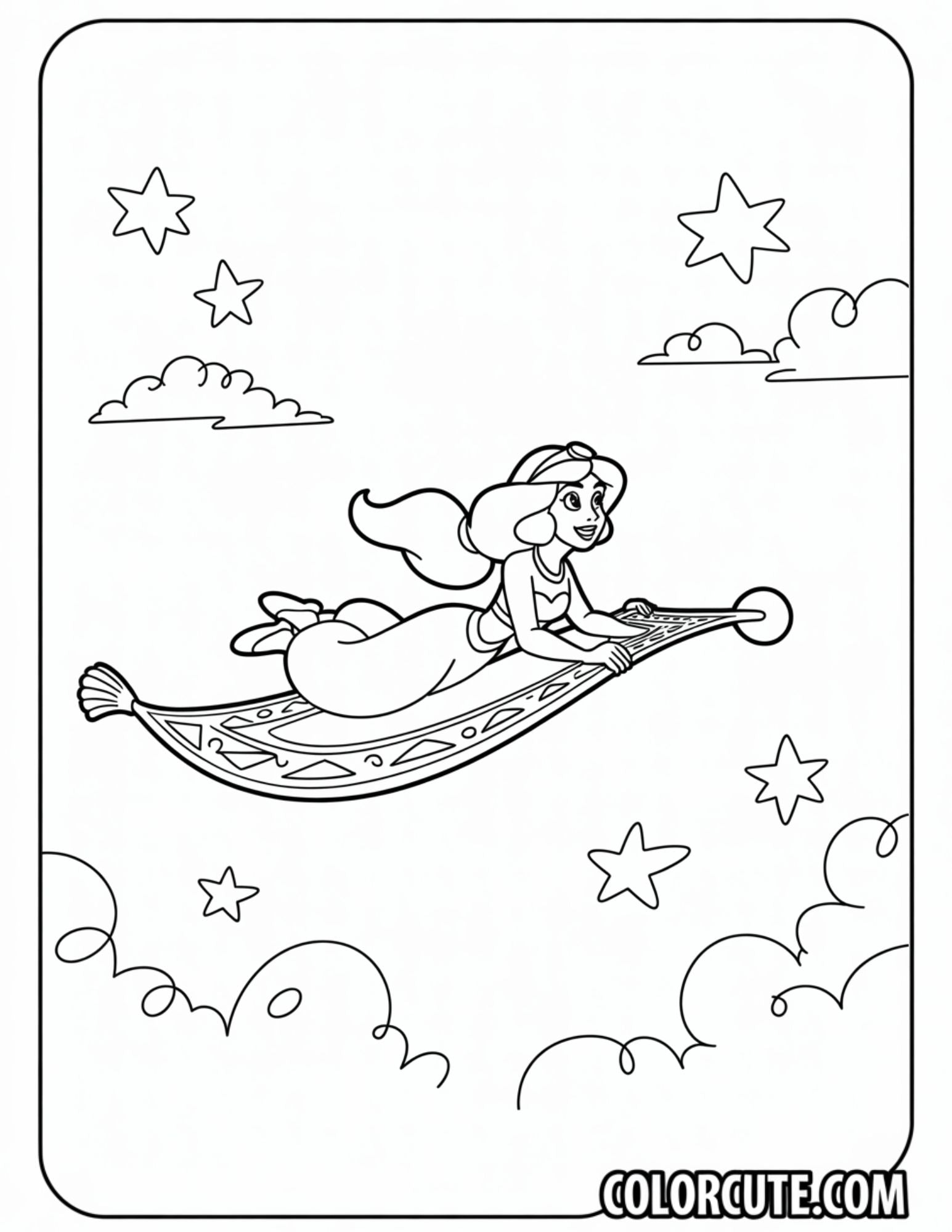 Flying Jasmine Coloring Page | Free PDF Printables – Color Cute - Free ...