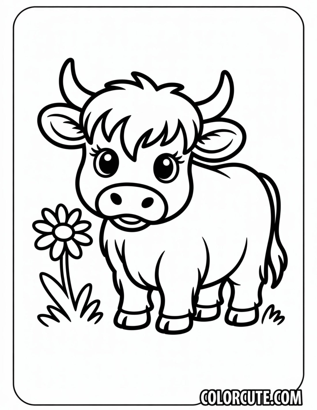 Happy Highland Cow Coloring Pages | Free PDF Printables – Color Cute ...