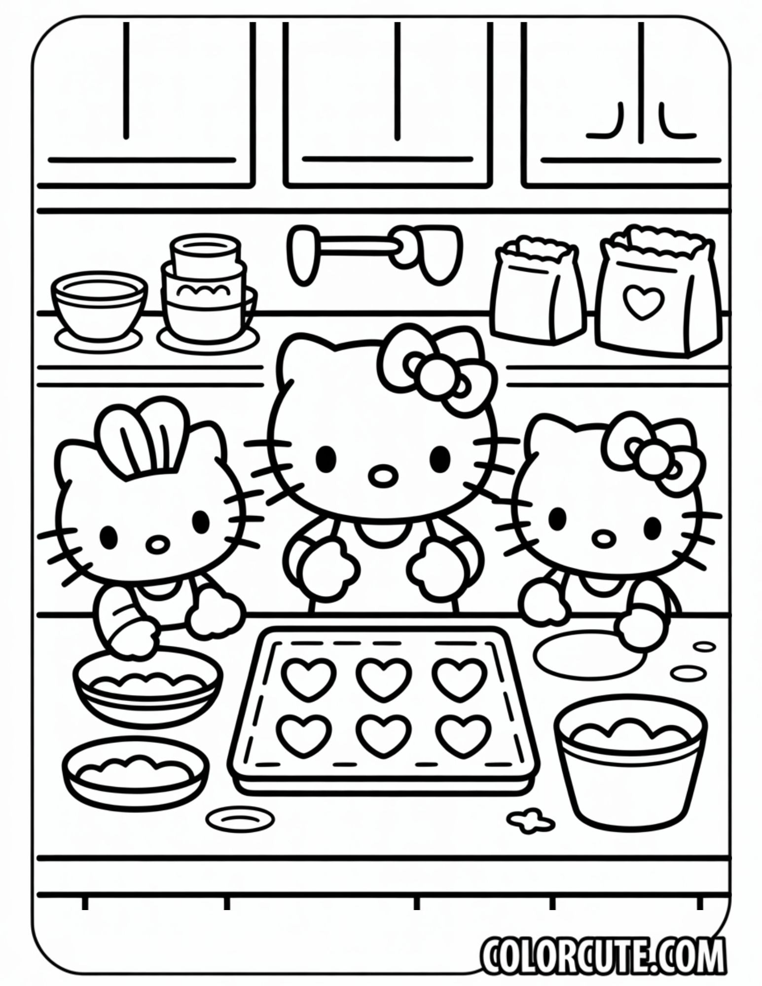 Hello Kitty Baking with Friends Coloring Page | Free PDF Printables ...