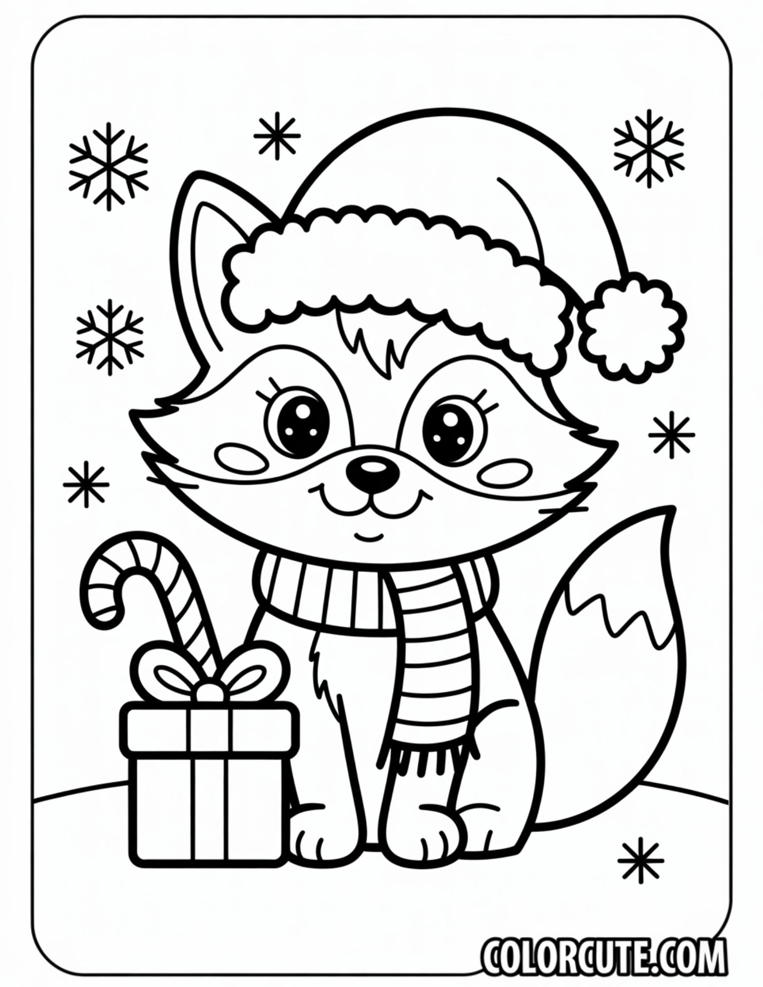 Christmas Present Fox Coloring Pages | Free PDF Printables – Color Cute ...