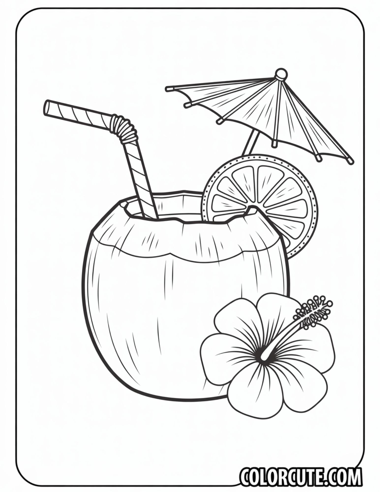 Coconut Drink Summer Coloring Pages | Free PDF Printables – Color Cute ...