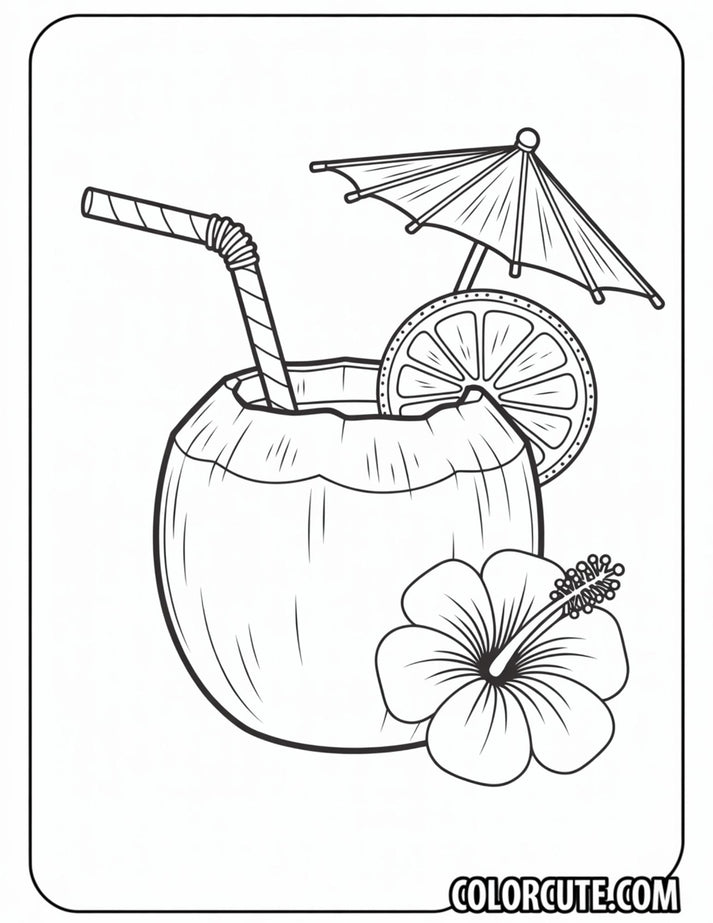 Coconut Drink Summer Coloring Pages | Free PDF Printables – Color Cute ...