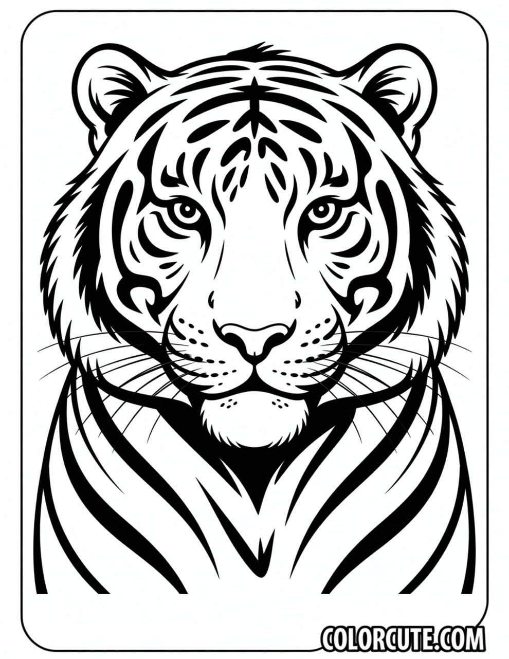 Tiger Head Coloring Pages | Free PDF Printables – Color Cute - Free ...