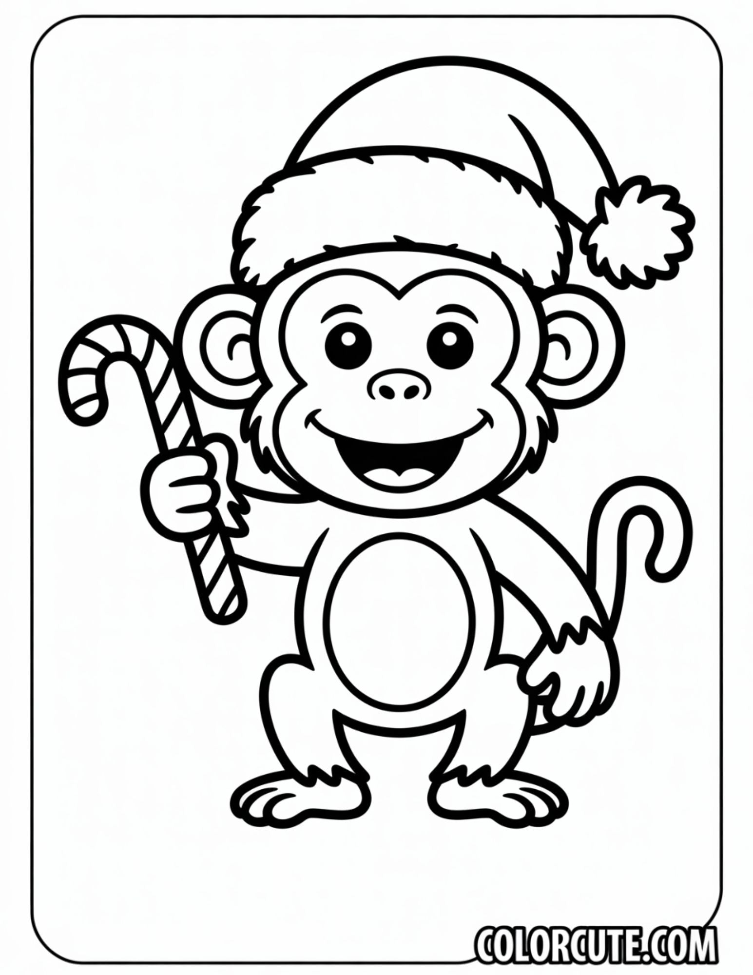 Christmas Monkey Coloring Page Free PDF Printables – Color Cute - Free ...
