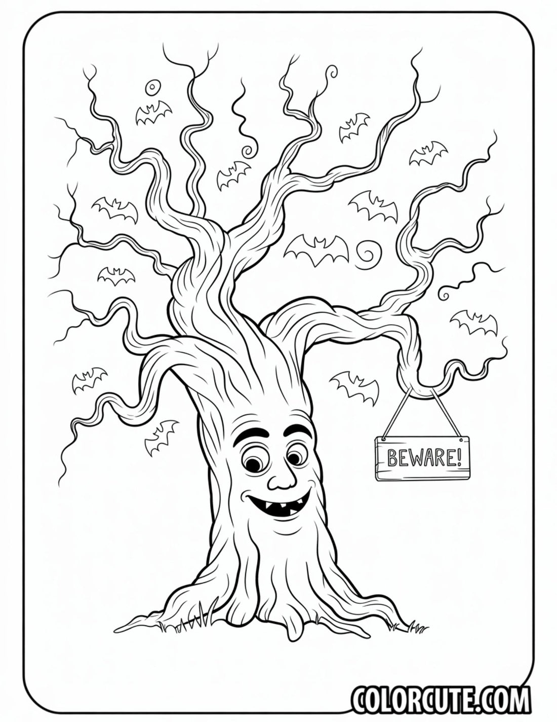 Spooky Tree Coloring Pages - Free PDF Printables – Color Cute - Free ...