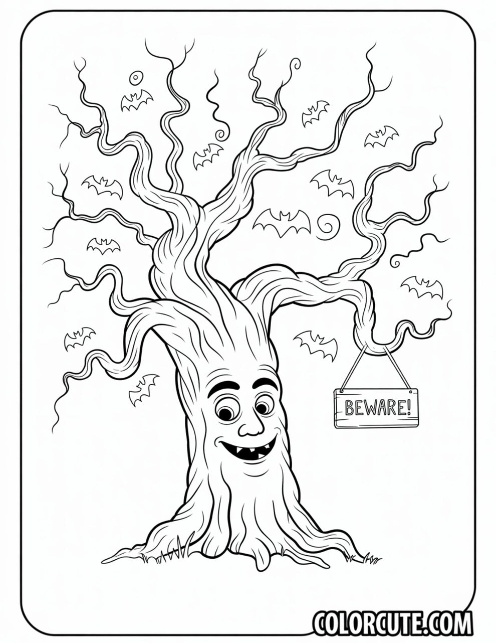 Spooky Tree Coloring Pages - Free PDF Printables – Color Cute - Free ...