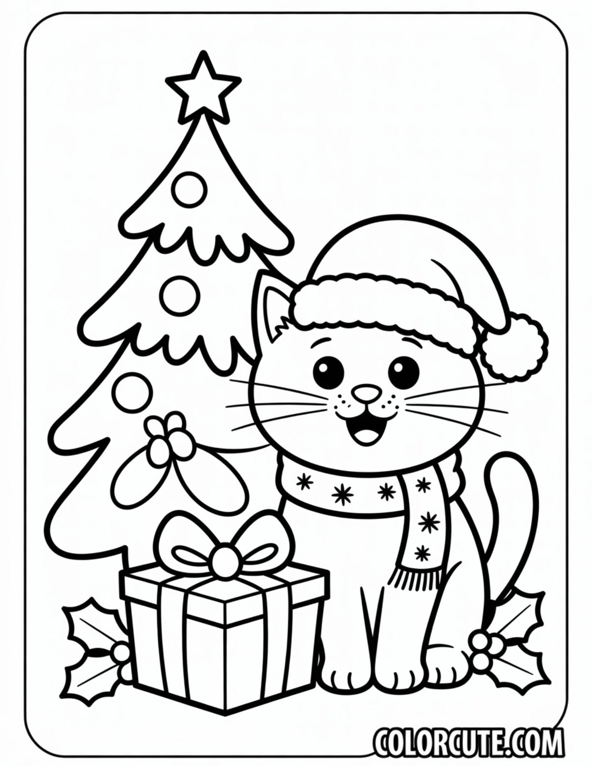 Cat Christmas Coloring Pages | Free PDF Printables – Color Cute - Free ...
