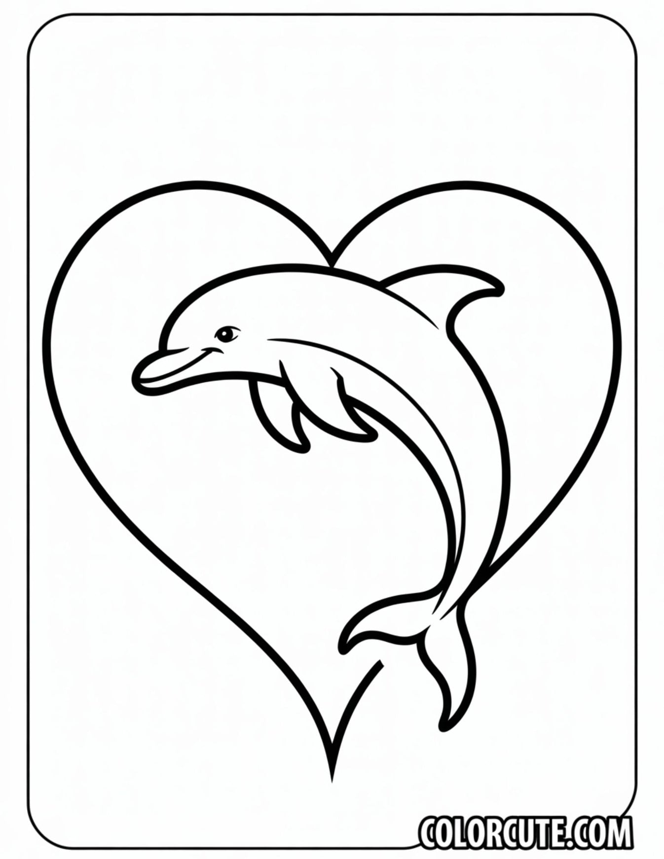Heart Dolphin Coloring Page | Free PDF Printables – Color Cute - Free ...