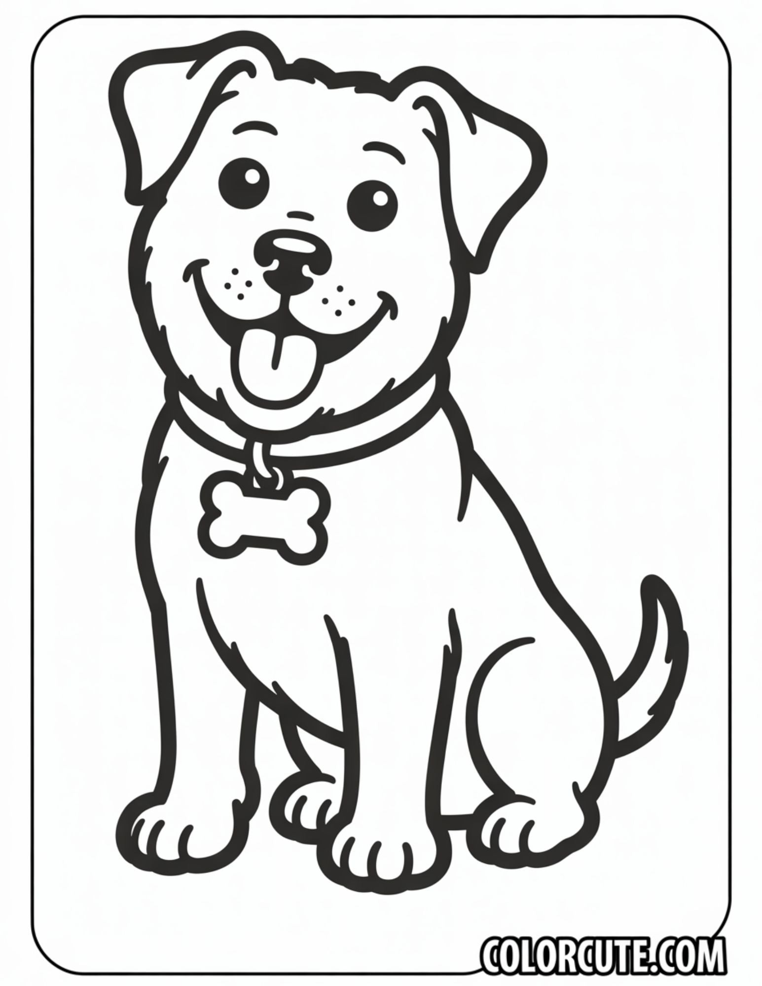 Smiling Puppy with a Collar Coloring Page | Free PDF Printables – Color ...