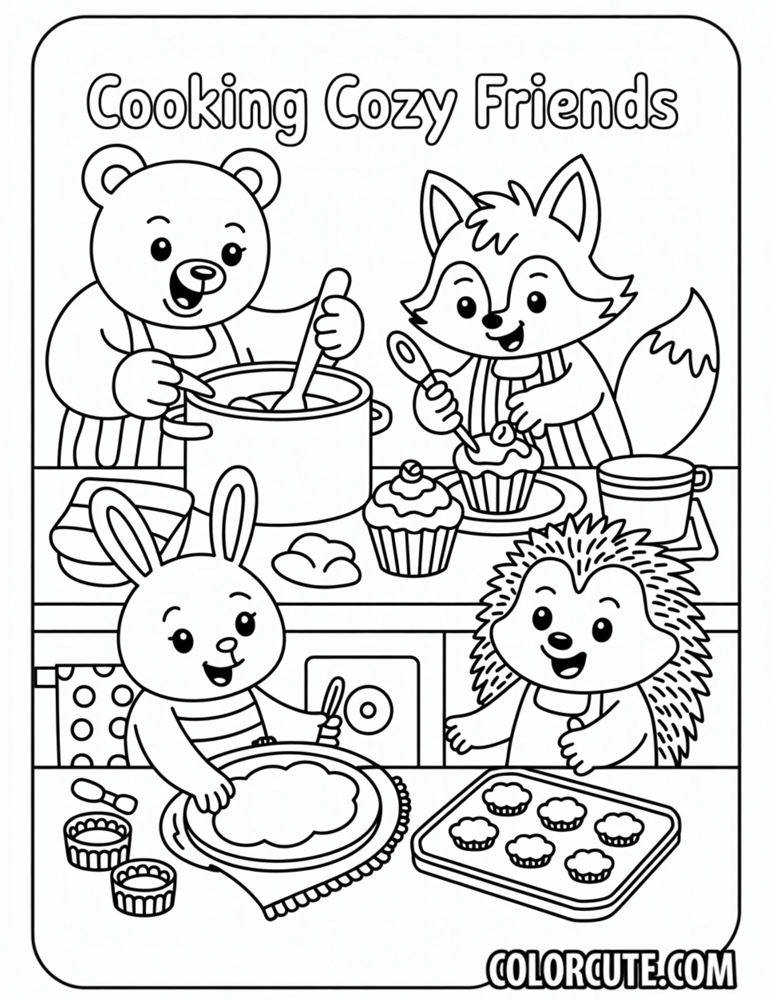 Cooking Cozy Friends Coloring Pages | Free PDF Printables – Color Cute ...