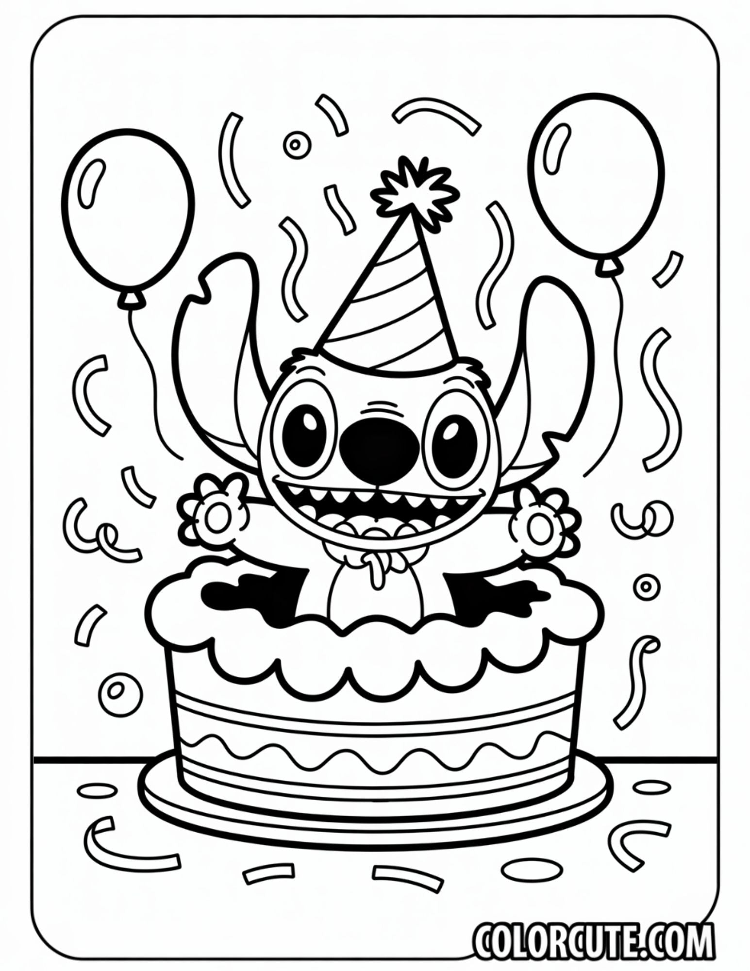 Happy Birthday Stitch Coloring Page | Free PDF Printables – Color Cute ...