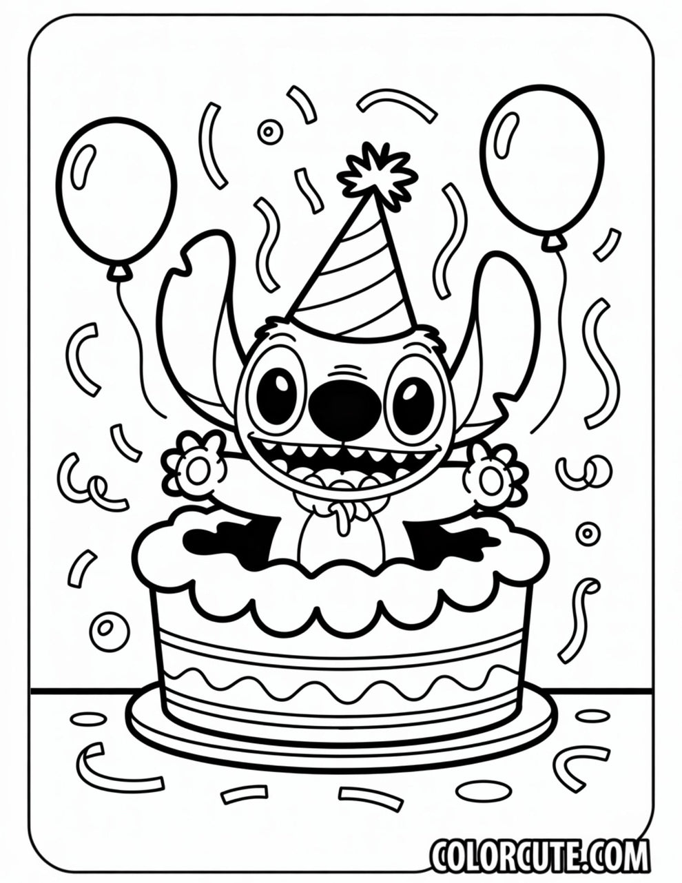 Happy Birthday Stitch Coloring Page | Free PDF Printables – Color Cute ...