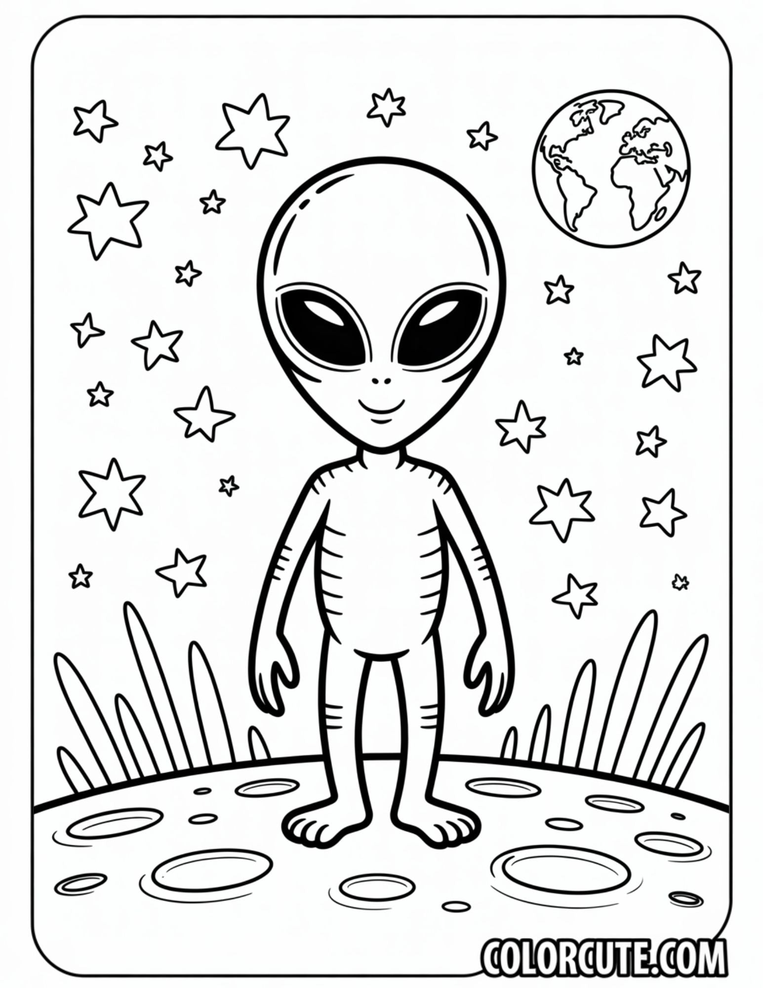 Space Alien Coloring Pages Free PDF Printables – Color Cute - Free ...