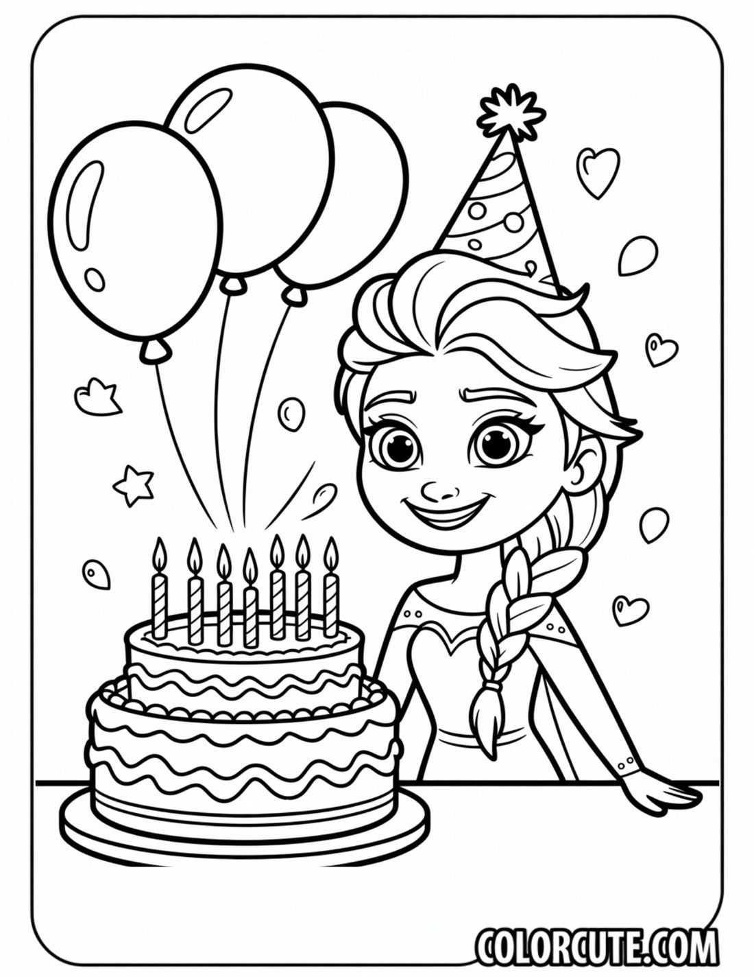 Birthday Elsa Coloring Pages | Free PDF Printables – Color Cute - Free ...
