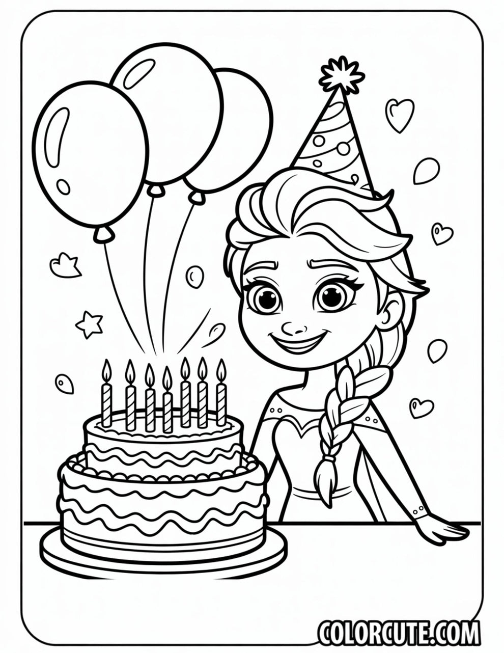 Birthday Elsa Coloring Pages | Free PDF Printables – Color Cute - Free ...